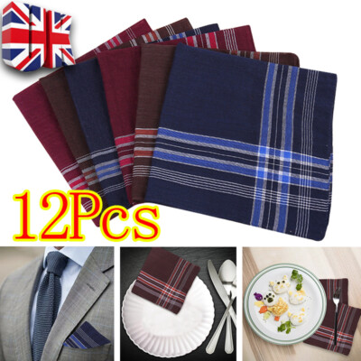 12 Pack Large Cotton Gents Hankies Set Mens Premium Handkerchiefs ...