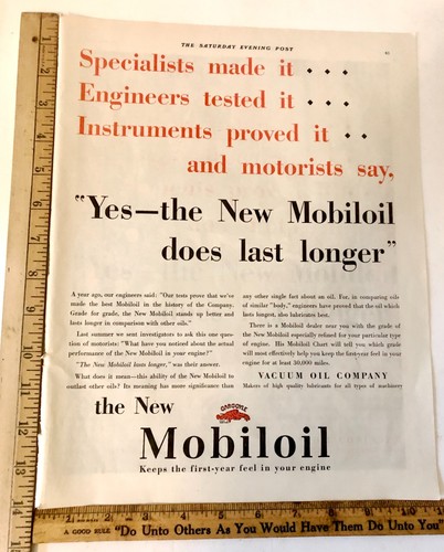 Vintage 1929 Mobiloil Gargoyle Oil Advertising Sign Original Ad | eBay