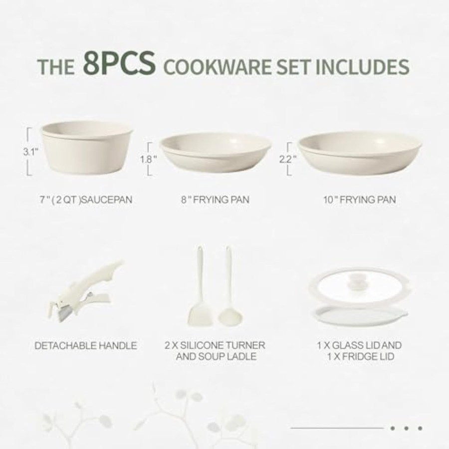 8pcs Ceramic Pots and Pans Set, Non Stick Cookware Set, Detachable Han ...