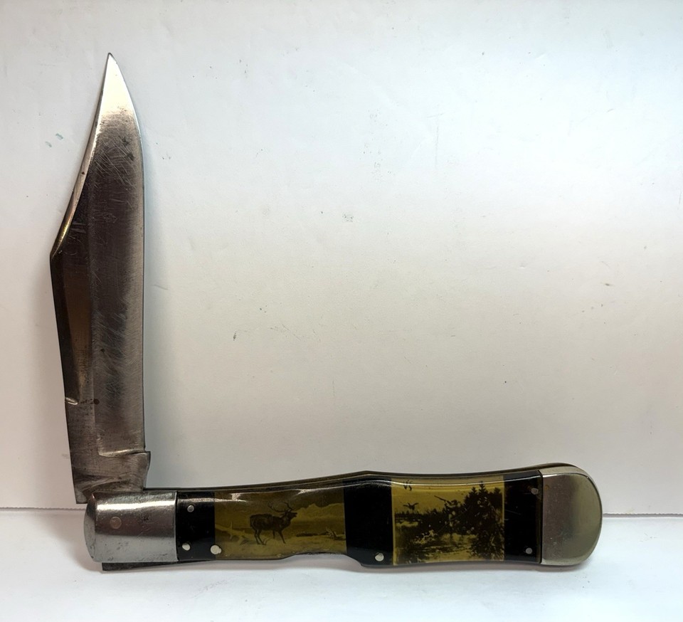 Vintage Coke Bottle Lockback Folding Pocketknife Knives Hunting Scene ...