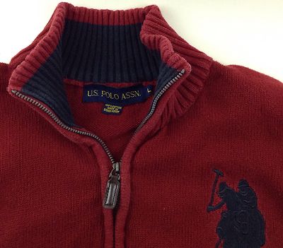 Men's US Polo Association 1/3 zip red knit Sweater Sz Large USPA | eBay