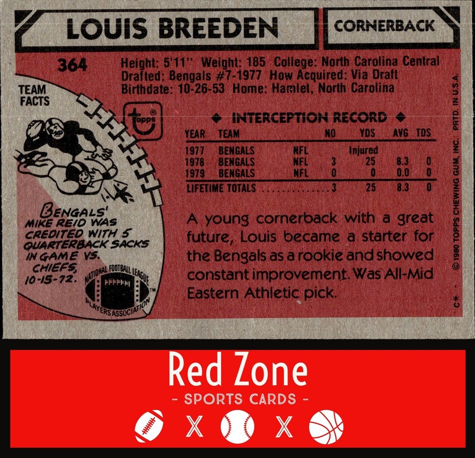 1980 Topps - #364 Louis Breeden NM/NM+ Set Break! | eBay