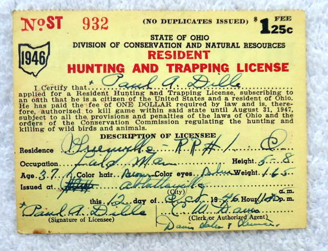 1946 OHIO HUNTING LICENSE ST 932 #K2 | eBay