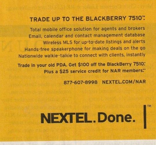Vintage Printed realtor Magazine ad March 2004 NEXTEL.Done. BlackBerry ...