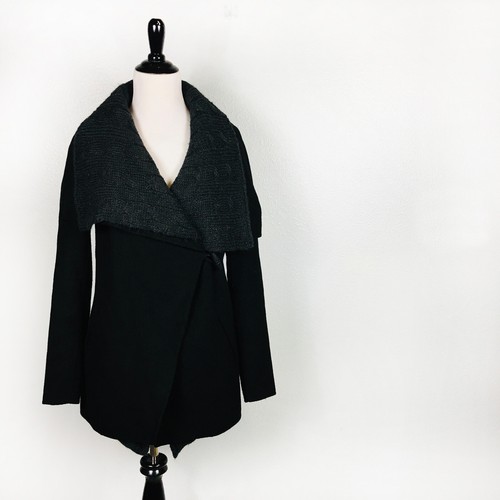Mackage Coat Wool Alpaca Blend Black Gray Cable Knit Layered Button ...