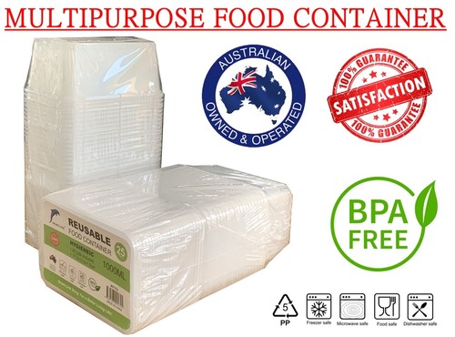 NEW 1000ml BPA Free Takeaway Food Plastic Containers & Lids Rectangular ...