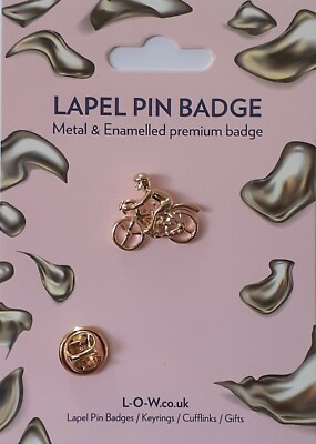 Bike LAPEL PIN BADGE Racing Bicycle & Ride cyclist in Rose Gold Plated ...