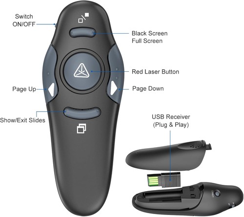 Presentation Clicker with Laser Pointer for Powerpoint, Wireless 1 Pack ...