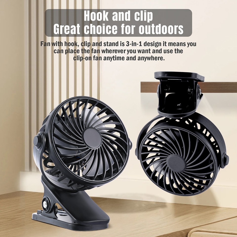 LED Clip on Fan Small Portable Desk Table Fan 3 Speeds with ...