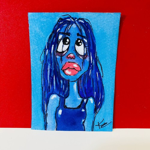 ACEO Sad Girl Expressionist Painting Portrait ORIGINAL Acrylic Art ...