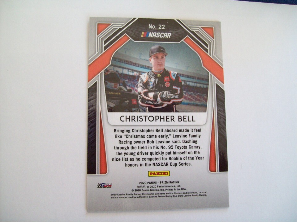 Christopher Bell ROOKIE 2020 PANINI PRIZM #22 NASCAR CARD | eBay