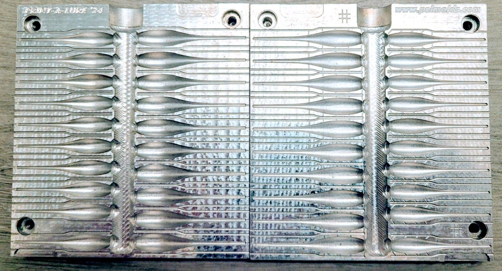 Aluminum fishing soft bait mold - 2" x 10 + 1.75" x 10 cavs pintail ...