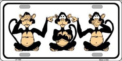 See Hear Speak Monkeys Metal Novelty License Plate Frame Sign Car Truck ...