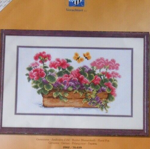 #70.039 VERVACO "GERANIUMS" FLOWERS CROSS STITCH KIT - NIP & BEAUTIFUL ...