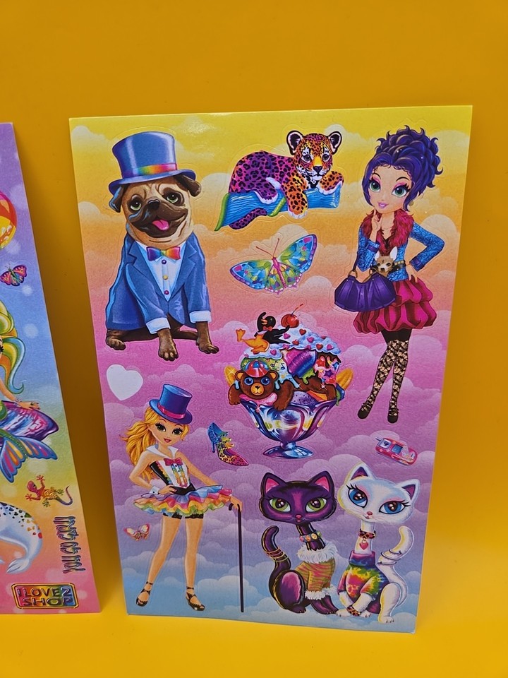 Lisa Frank Vtg Stickers 2 Sheets 4"x6.5" NEW Pug Cat Mermaid | eBay