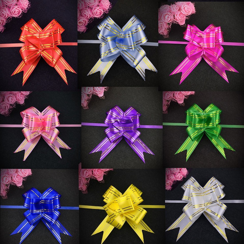 20 Pcs Pull Bows With Gold Side Design Gift Knot Ribbons String Bows ...