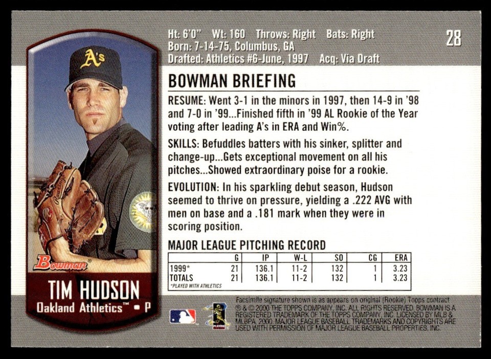 2000 Bowman Tim Hudson Oakland Athletics #28 | eBay