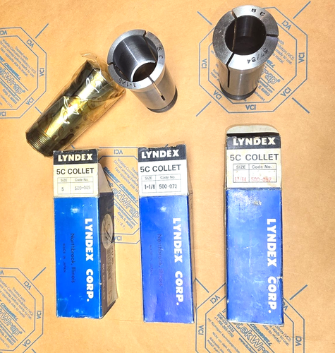 Lyndex 5C Collet - Lot of 3 - Size 5, Size 1-1/8, Size 57/64 - Open ...