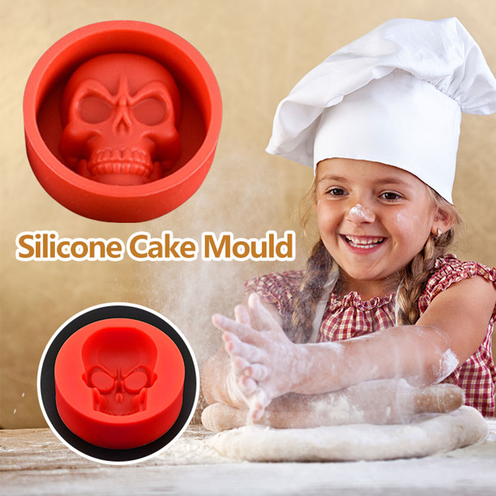 Skull Cake Mold Halloween Decor Soap Baking Pan Kitchen Bakeware (Red ...