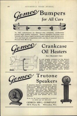 1927 PAPER AD CAR AUTO Gemco Bumper Chevy Crankcase Oil Heater Trutone ...