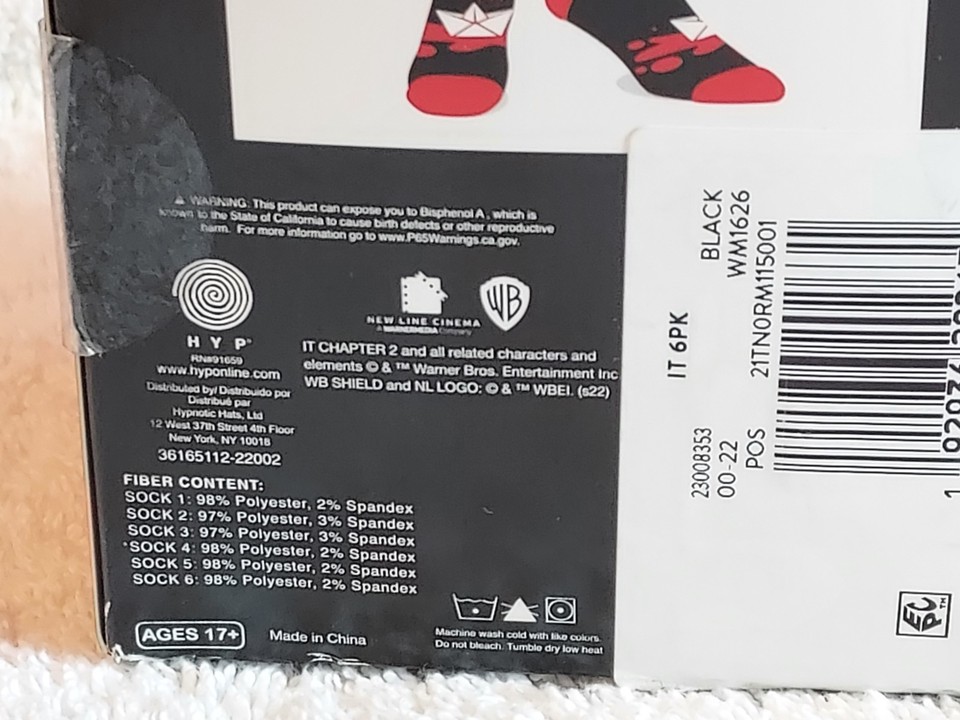 IT Chapter 2 Movie 6 Pairs Socks Crew Men's 8-12 Horror Pennywise Clown ...