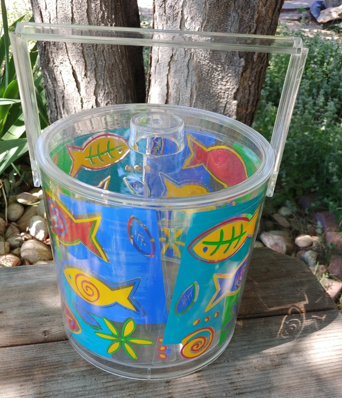 Vintage Acrylic Ice Bucket W/ Lid Tropical Fish Insert Grainware Taiwan ...
