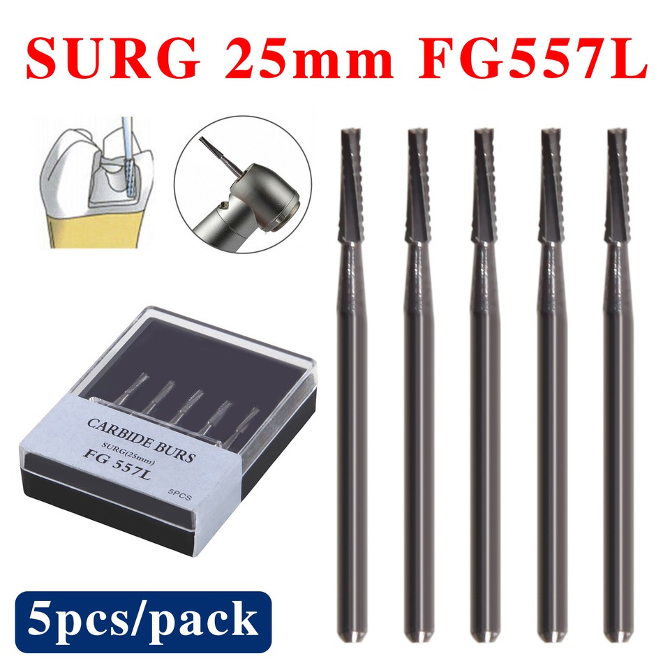 Dental Long Surgical Burs FG #557L 25mm Shank Tungsten Carbide Midwest ...