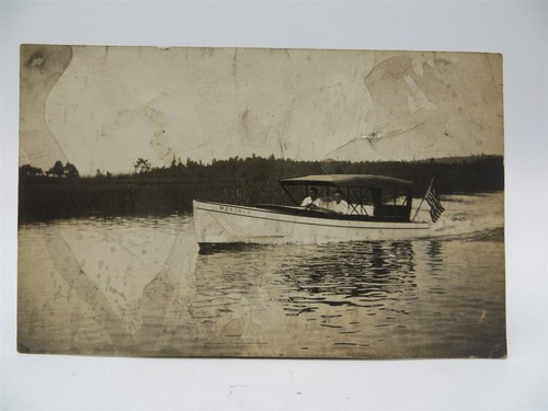 Vintage Early 1900's Postcard - RPPC Two Men in Power Boat on Lake AZO ...