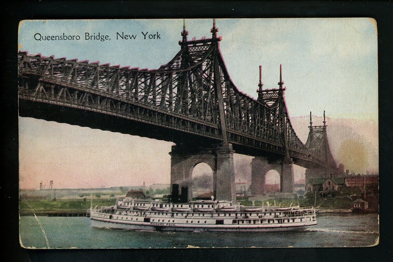 New York City NY postcard Queensborough Bridge ship Vintage | eBay