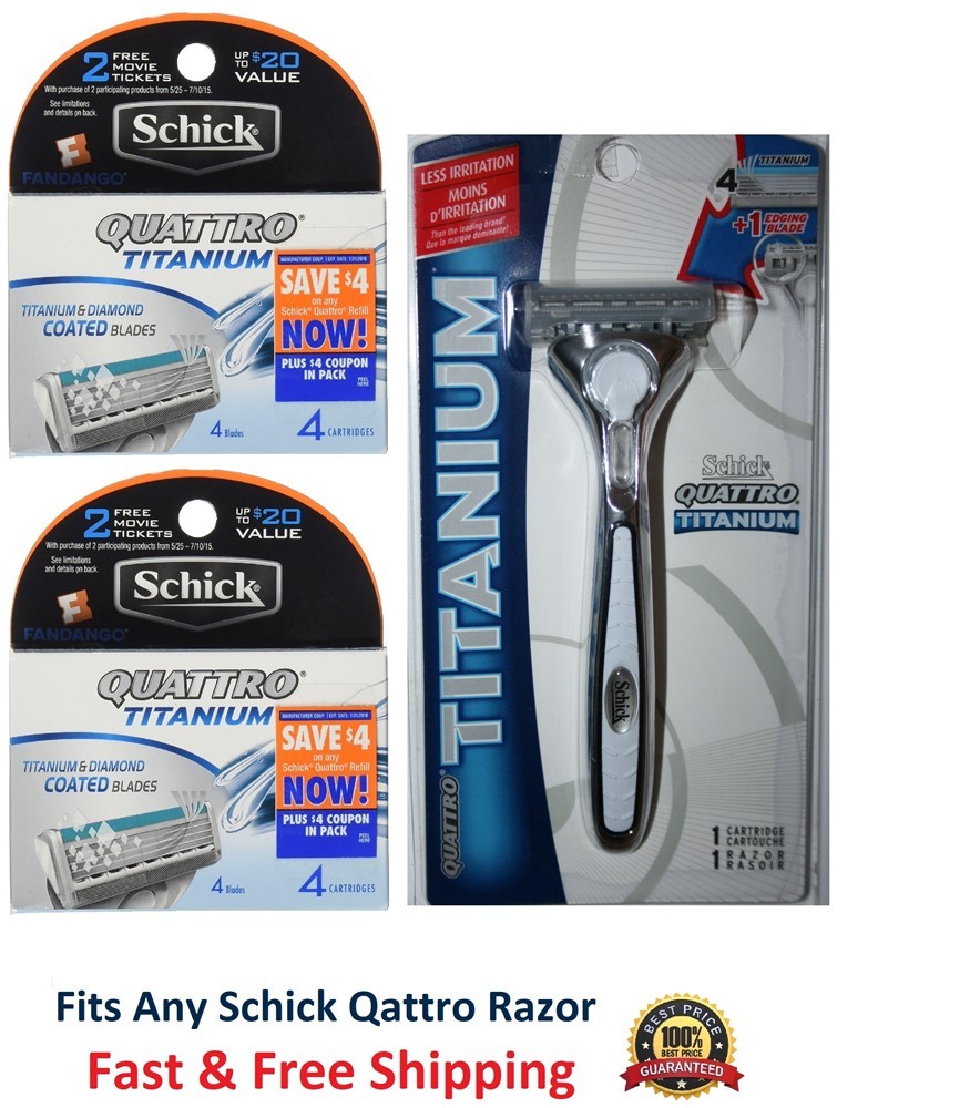 8+ Schick Quattro Razor Blades Cartridges Titanium Refills Handle ...