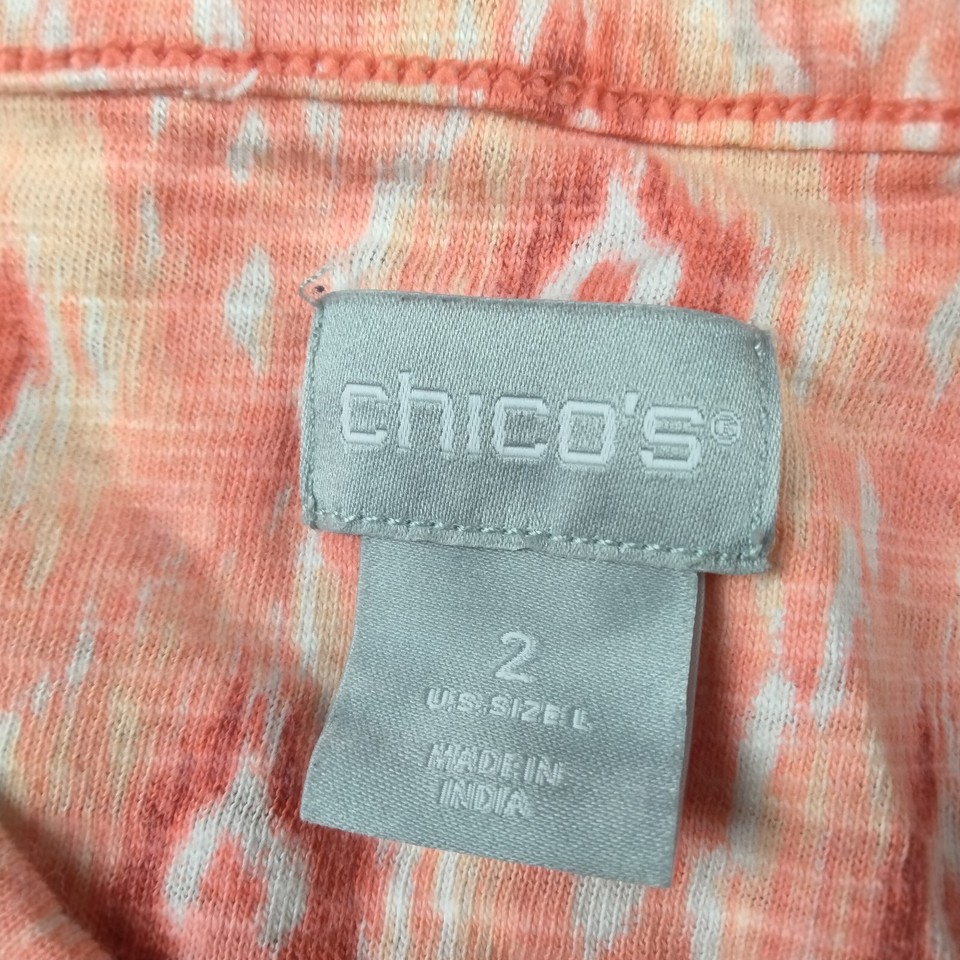 Chicos Size 2 Orange Multi Color Short Sleeve Top Shirt | eBay