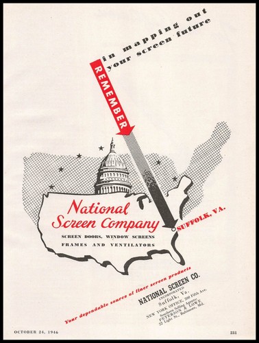 1946 National Screen Co. Suffolk Virginia Screen Doors Window Screens ...