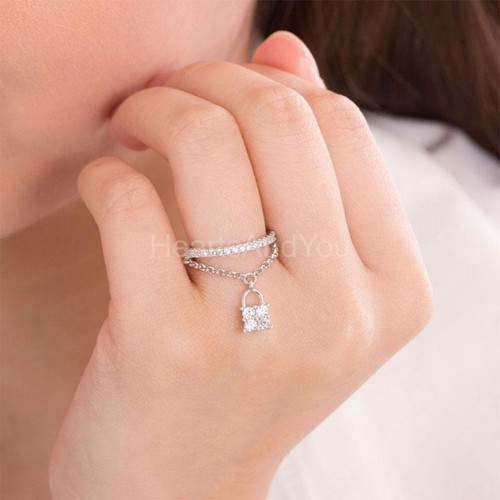 0.7ct Round Cut Moissanite Dangling Chain Engagement Ring 14K White ...