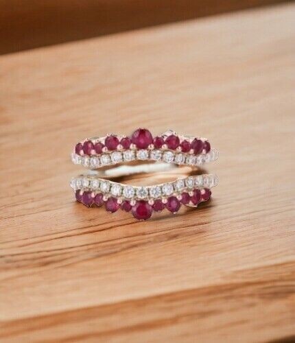 2Ct Lab-Created Round Ruby Engagement Enhancer Guard Ring 925 Sterling ...