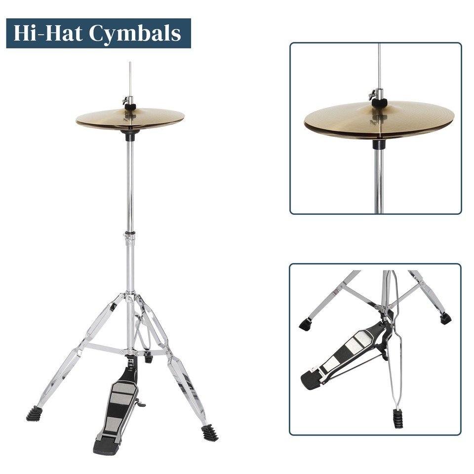 MCH Full Size Adult Drum Set 5-Piece Black with Bass Drum 2 Tom Drum ...