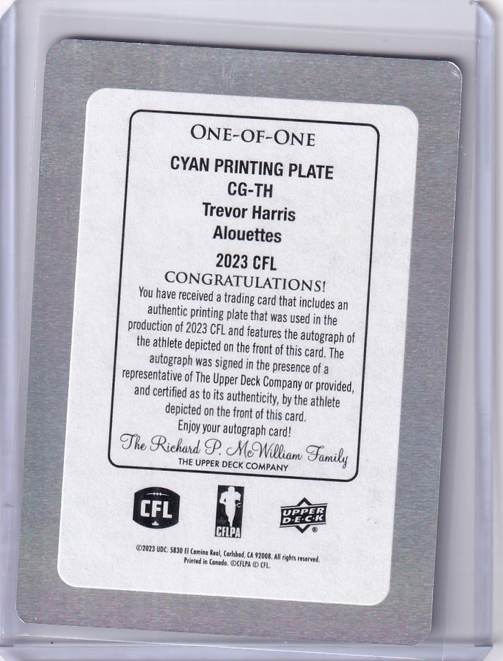23 CFL UD Trevor Harris Printing Plate Autograph CFL Greatness ...
