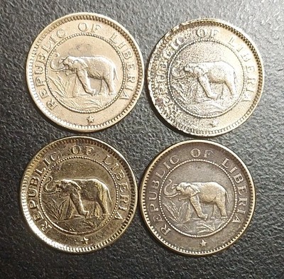 1937 Liberia Half 1/2 Cent Lot 4 Cleaned Coins WWII Era KM 10 Elephant ...
