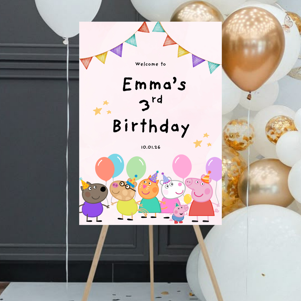 Peppa Pig Party Welcome Sign - Editable Birthday Sign Printable Digital ...