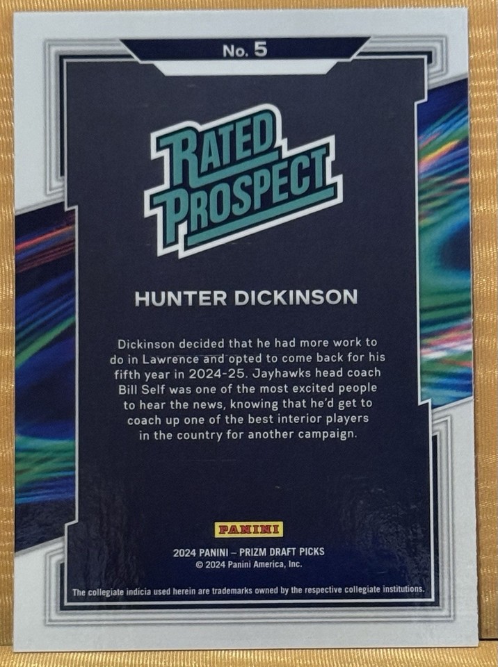 2024 Panini Prizm Draft Picks Hunter Dickson Rated Prospect RC Kansas ...