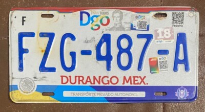 Mexico 2018 DURANGO F (FRONTAL - FRONT) License Plate # FZG-487-A | eBay