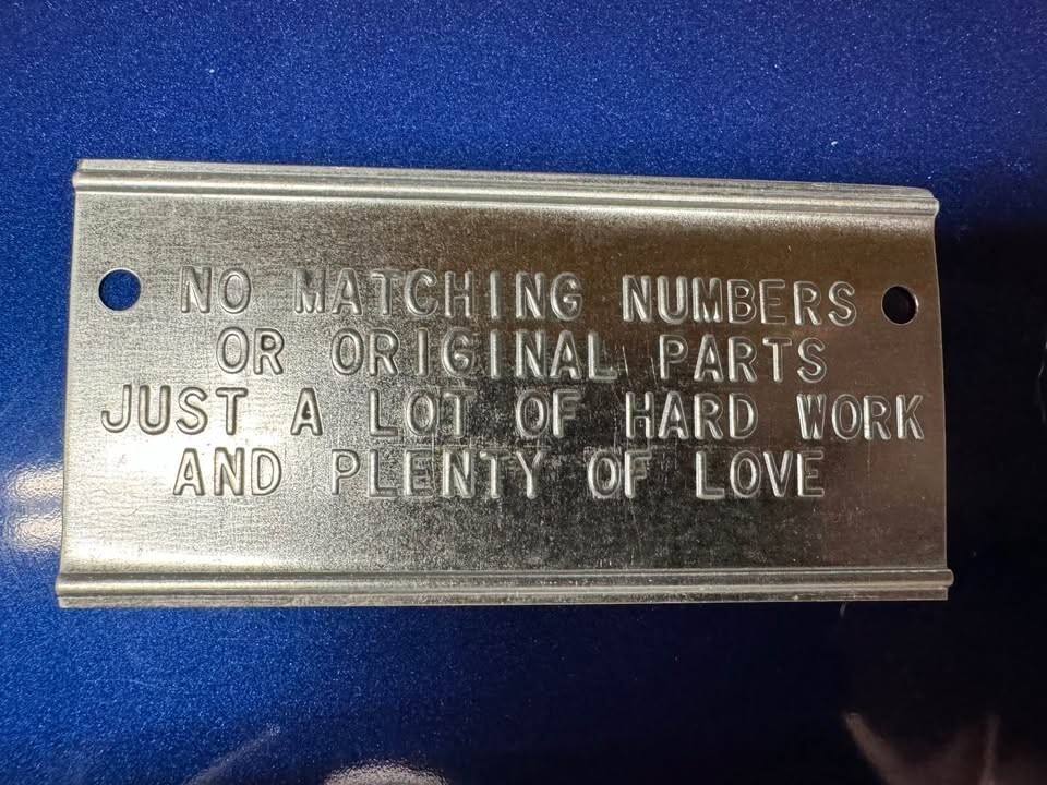 CUSTOM MOPAR FENDER TAG Cuda Charger GTX Roadrunner Hemi Dart 69 70 71 ...