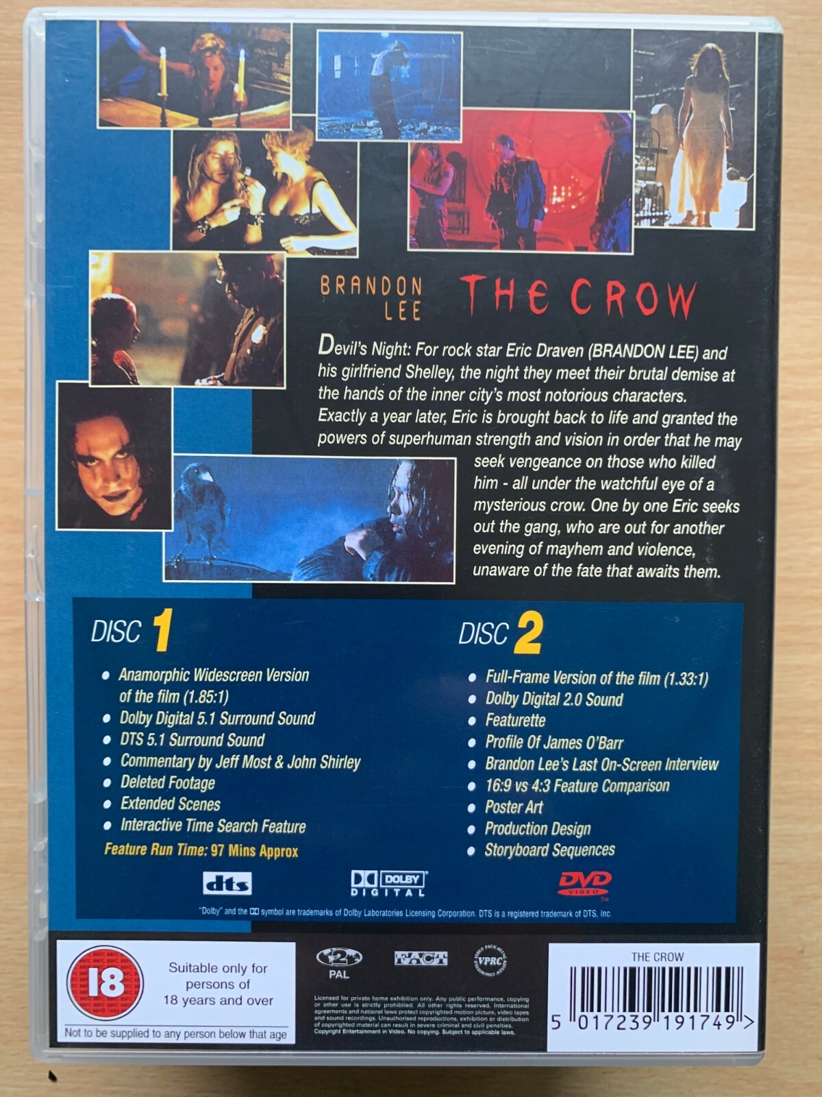 The Crow DVD 1994 Original Brandon Lee Revenge Horreur Classique 2 ...