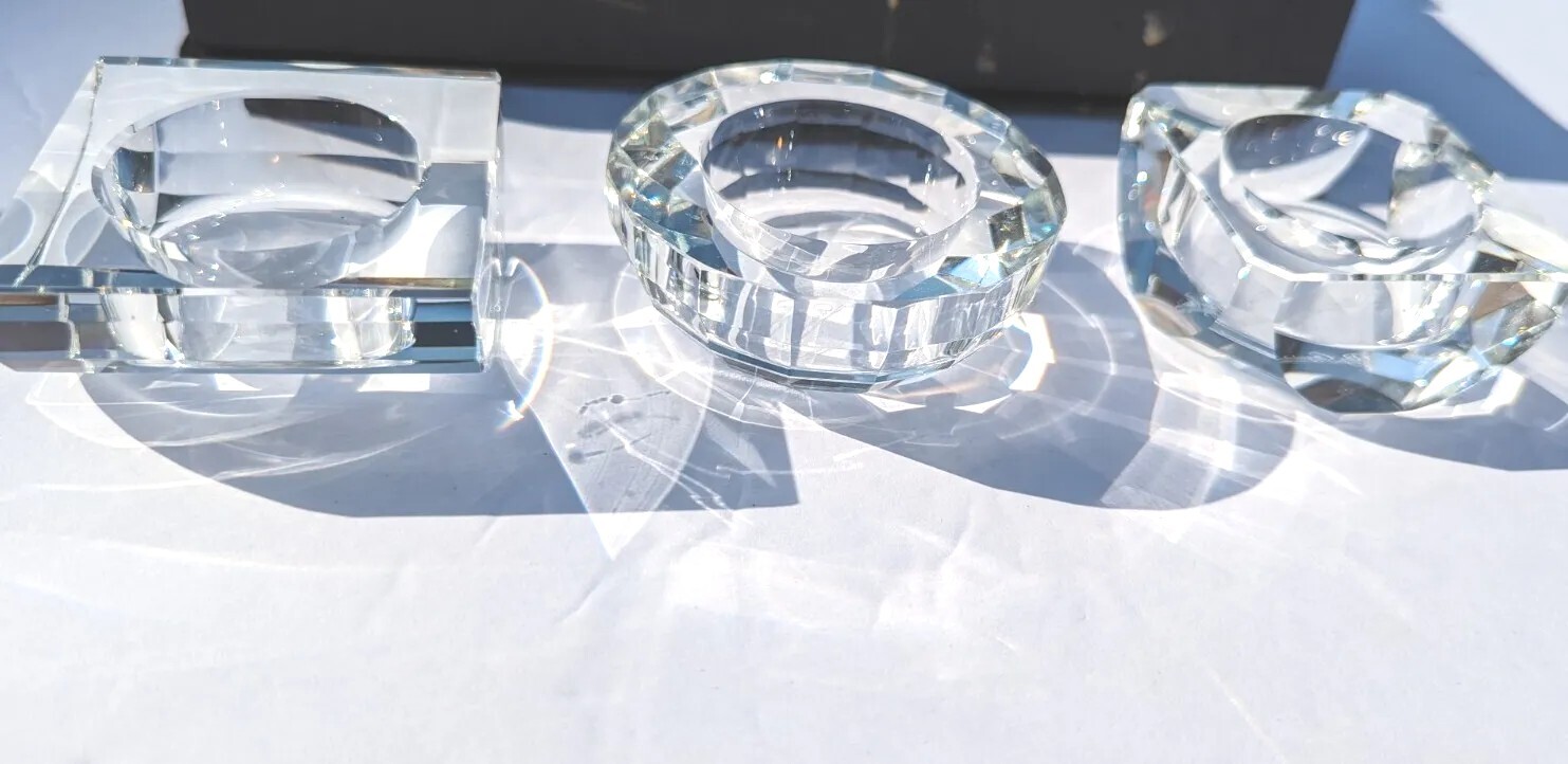 Oleg Cassini Crystal Cut Votive Candle Holders Pattern Rebecca Trio Set ...