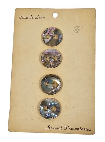 Vintage Casa De Leon Carved Abalone Shell Buttons 5/8” on Original Card ...