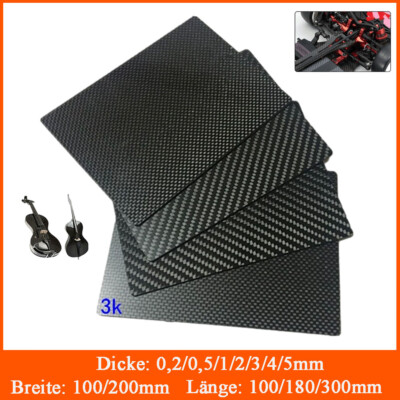 Carbon Platte 0.2/0.5/1/2/3/4/5mm Dicke CFK Kohlefaser Plate 3K Schwarz ...