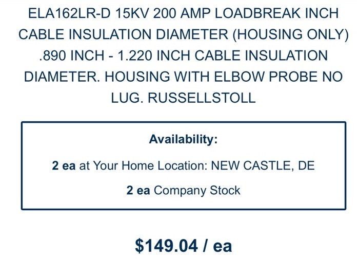 ABB Elastimold 162LR-D 15kV 200 Amp, Loadbreak Elbow Connector w/ Test ...