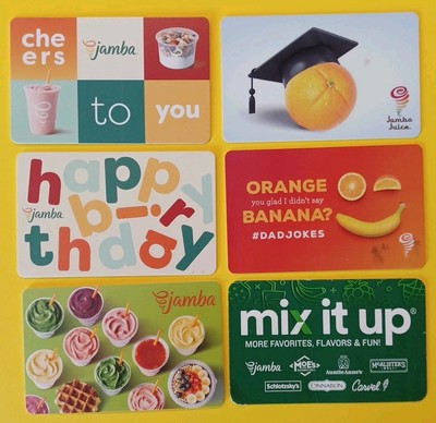 JAMBA JUICE CARDS " 6 JAMBA JUICE CARDS " NEW~ GREAT PRICE~ NO MONEY ON ...