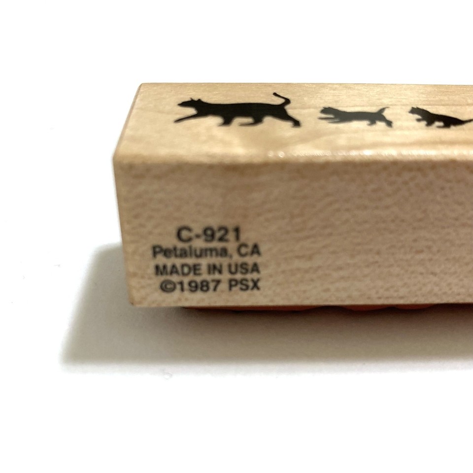 Mama Cat Kittens in a Line Rubber Stamp Wood Mount PSX Designs 1x2.75 ...
