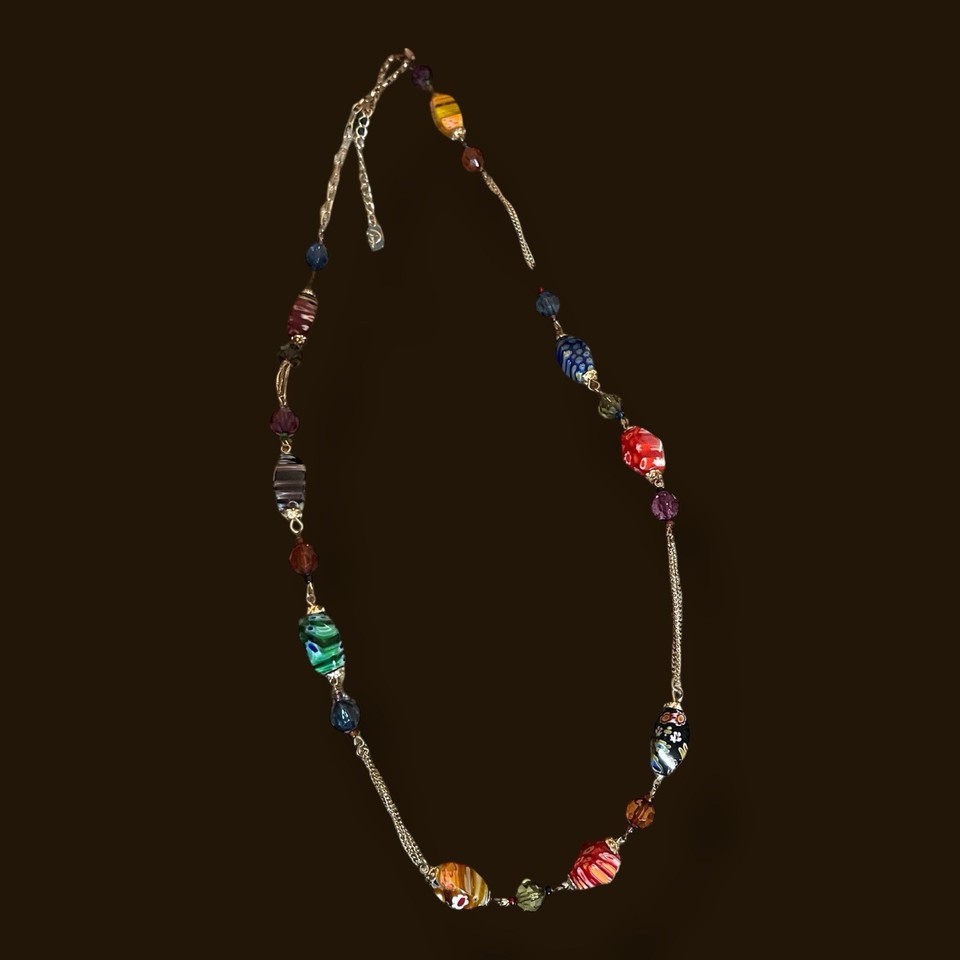 Vintage Gold Tone Murano glass Beaded Necklace. UV Reactive Necklace ...
