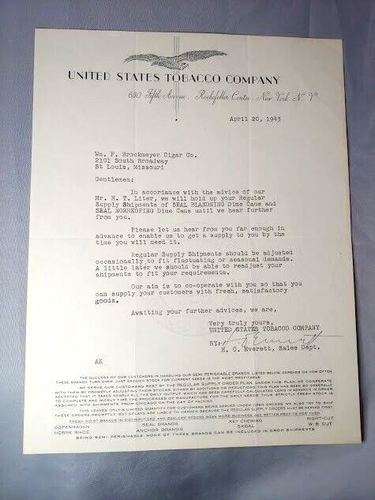 1943 United States Tobacco Company Letter Letterhead Sales Dept | eBay